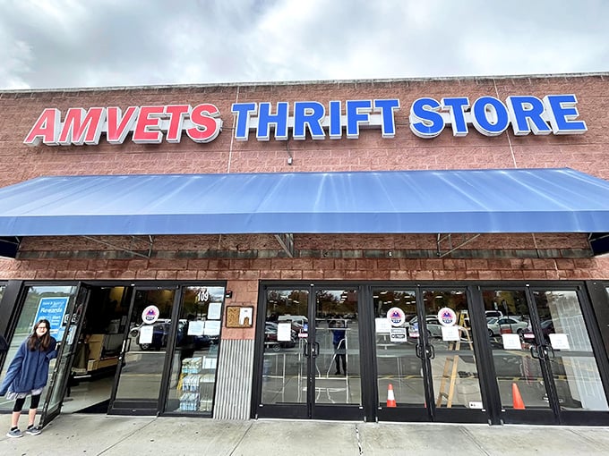 AMVETS' bold lettering promises adventures in thrifting while supporting our veterans - shopping with purpose never felt better.