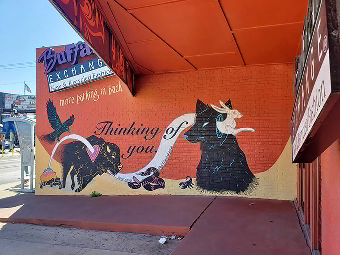 Buffalo Exchange proves that secondhand shopping can be as vibrant as the street art adorning its walls.