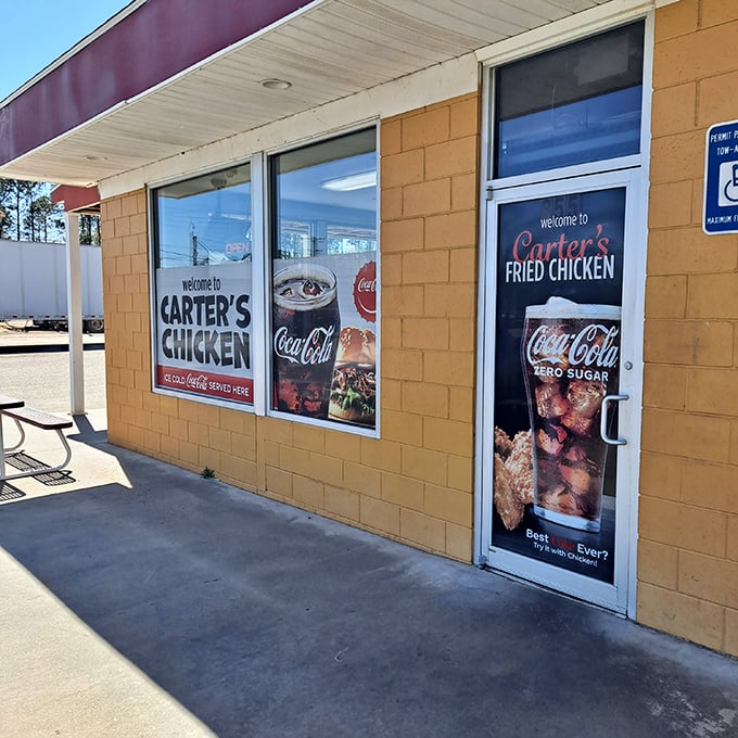 The unassuming entrance to Carter's promises what fancy places can't deliver—fried chicken so good you'll forget your table manners.