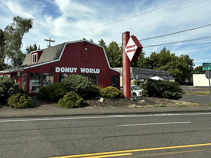 Looking like it belongs on a postcard, Donut World's farm-style red building with its distinctive silo makes finding your morning donut fix as easy as spotting a lighthouse.