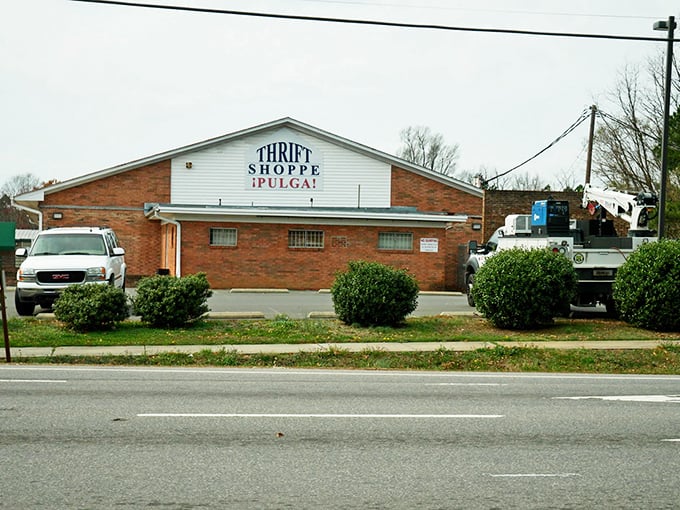Sometimes the most unassuming buildings hold the greatest surprises - this thrift shop proves that humble exteriors hide gold.