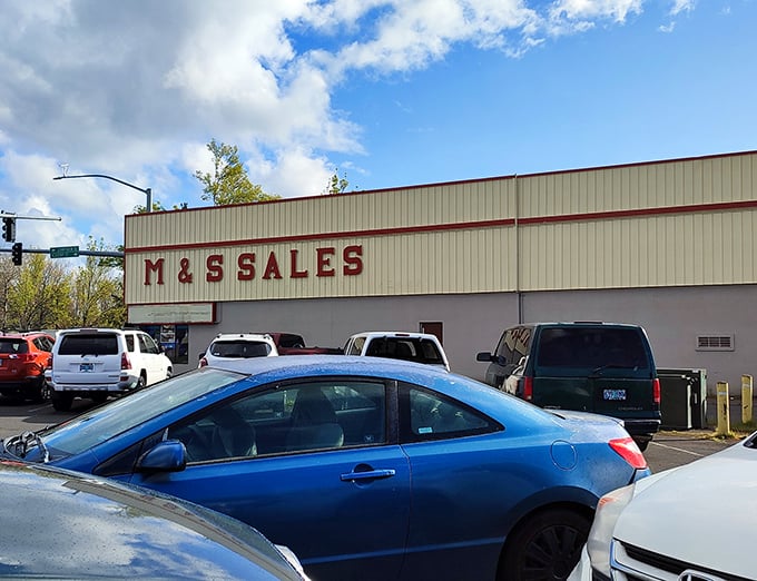 The unassuming exterior of M&S Sales is the ultimate poker face of flea markets. Don't be fooled—inside is where the real action happens!