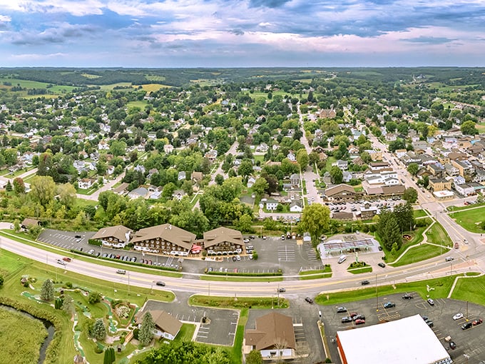 New Glarus spreads below like a miniature Switzerland, complete with charm and without the airfare.