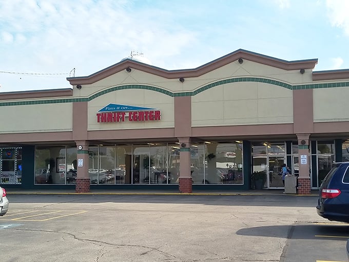 Like a department store from a parallel universe where everything costs less, Pass It On's bright interior beckons thrifty shoppers.