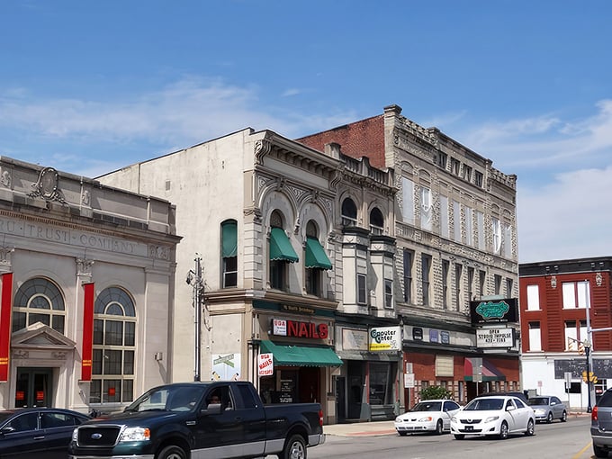 Downtown charm in Peru, Indiana—where historic architecture meets small-town life.