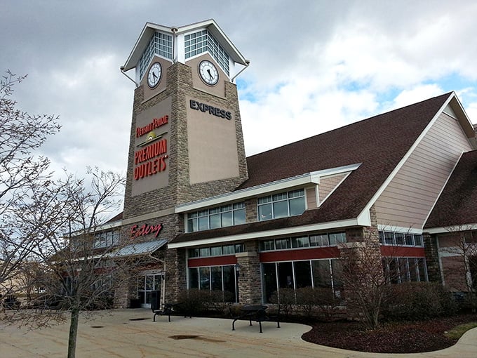 Express yourself at Express! The stone facade adds a touch of class to this bargain hunter's paradise.