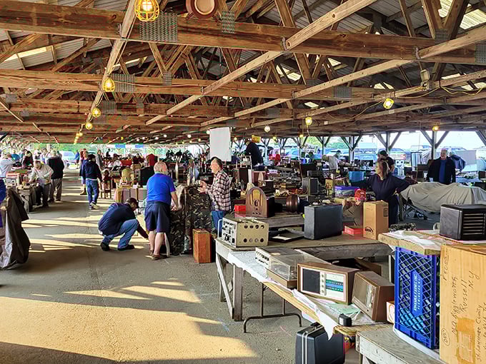 Treasure boxes galore! Renninger's covered market protects shoppers and vintage finds alike from Pennsylvania's unpredictable weather.