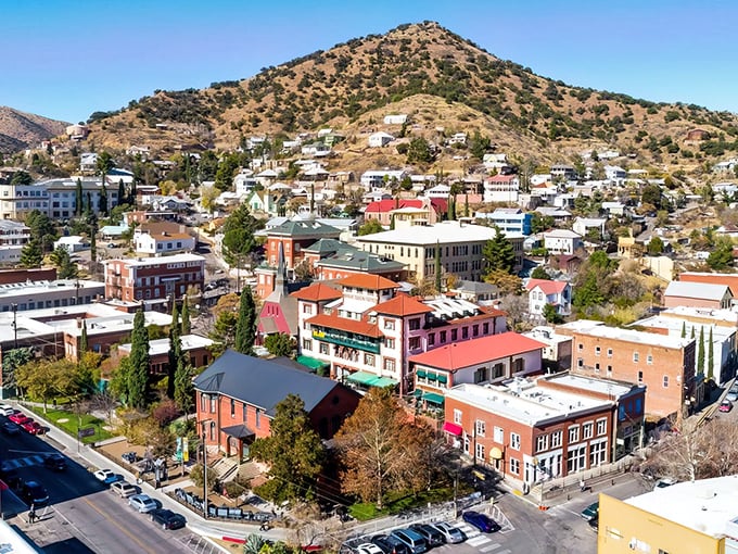 Sierra Vista's hillside homes cascade down like colorful confetti against desert peaks.