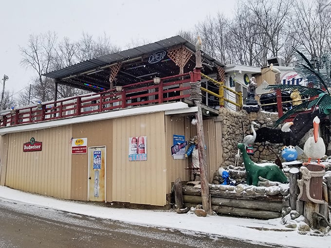 Winter can't stop the seafood magic at Tackle Box 2, where snow-dusted decorations add extra charm to this fisherman's haven.