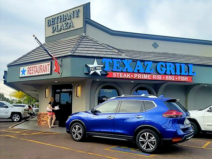 The star on that sign isn't just decoration—it's a well-earned badge of honor for steaks that would make a Texan tip their hat.
