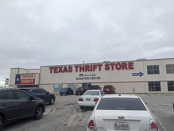 Rain or shine, the thrift goes on. Texas Thrift's sprawling storefront beckons with the promise of hidden gems inside.