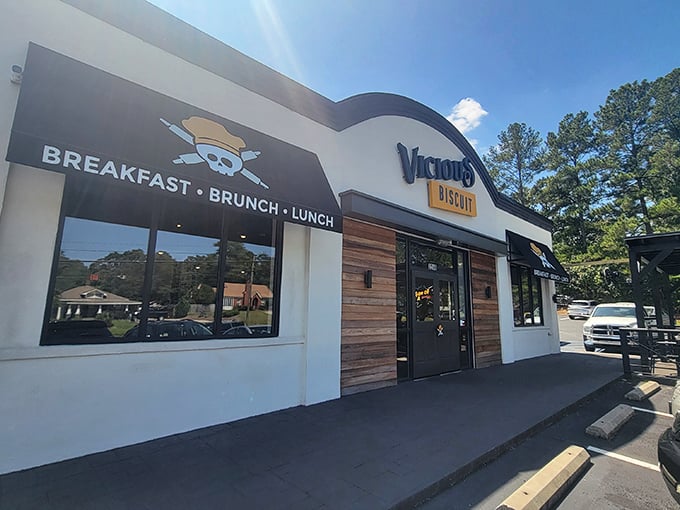 Clean lines and warm wood create the perfect backdrop for seriously indulgent Southern breakfast classics.