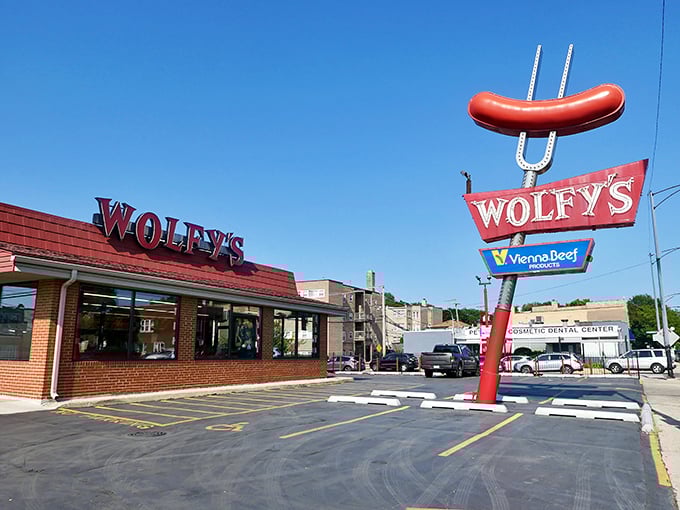 That iconic hot dog sign isn't just advertising—it's a promise of the authentic flavors waiting inside this beloved spot.