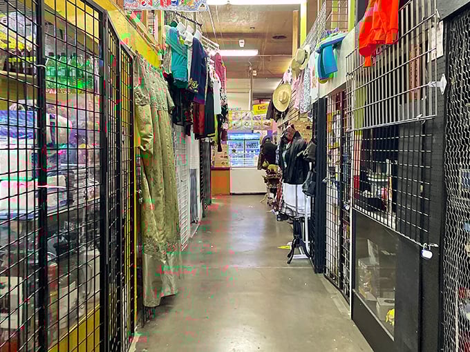 Narrow pathways lined with merchandise create a delightful maze where getting lost isn't a problem—it's the entire point of the experience.
