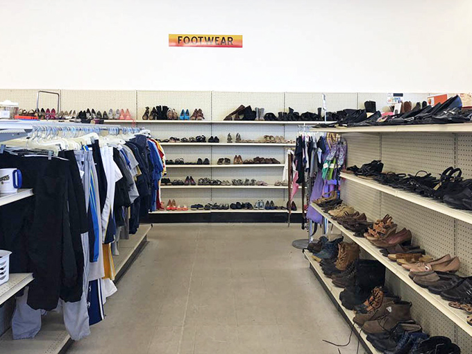 The footwear section: where hiking boots that climbed mountains now await their second act at prices that won't scale your budget.
