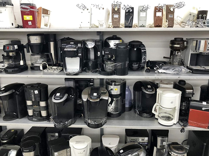 Coffee makers line up like caffeinated soldiers, ready to brew your morning motivation at bargain prices.