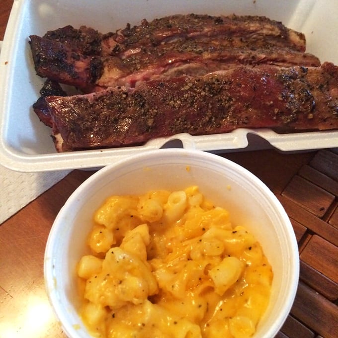 These ribs aren't just falling off the bone—they're practically volunteering to jump onto your fork. The mac and cheese isn't playing second fiddle either.