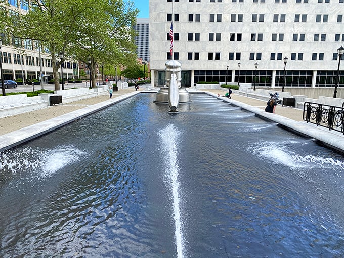 From this angle, you can appreciate the reflecting pool's serene beauty—like a judicial zen garden with one very emphatic exclamation point.