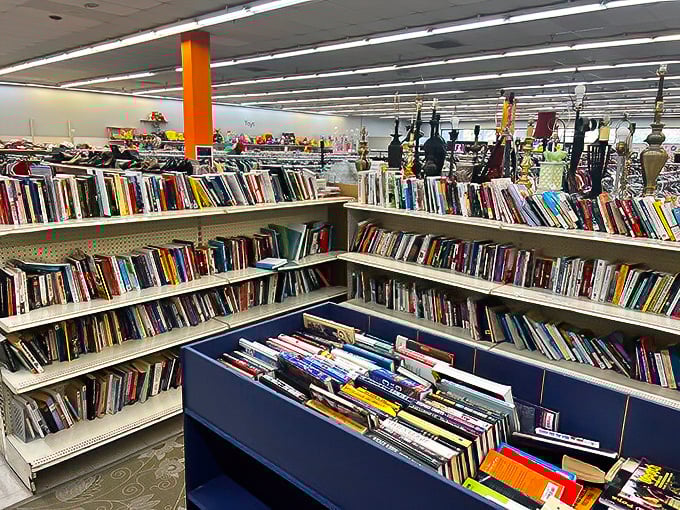 A bibliophile's dream corner where paperbacks and hardcovers live their second chapters. More plot twists per square foot than your favorite streaming service.