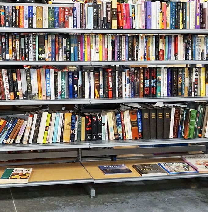 A bibliophile's dream or a librarian's nightmare? Either way, these shelves hold enough literary adventures to last through several Florida hurricane seasons.