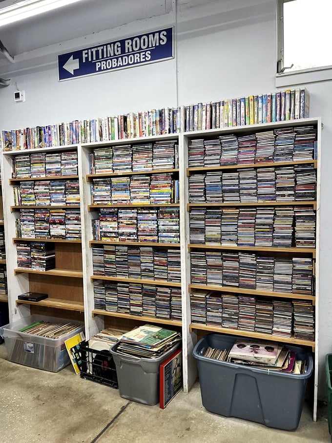 The media section rivals extinct video stores, with enough DVDs and CDs to keep you entertained through several hurricane seasons.
