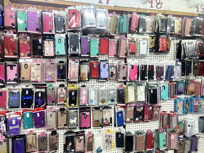 The modern treasure wall. With hundreds of phone cases on display, finding one that matches your personality is the adult version of a candy store visit.