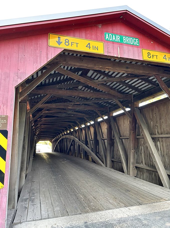 Step inside architectural poetry—wooden lattice work creating a mesmerizing tunnel of craftsmanship that's stood the test of time since 1864.