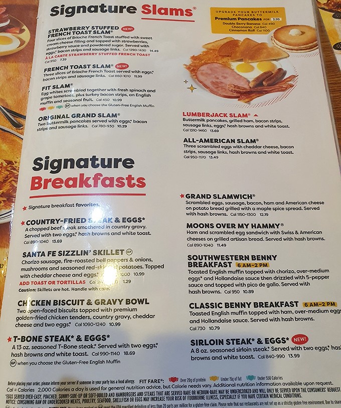The menu – a laminated passport to breakfast democracy where pancakes, eggs, and burgers peacefully coexist regardless of what time your watch says.