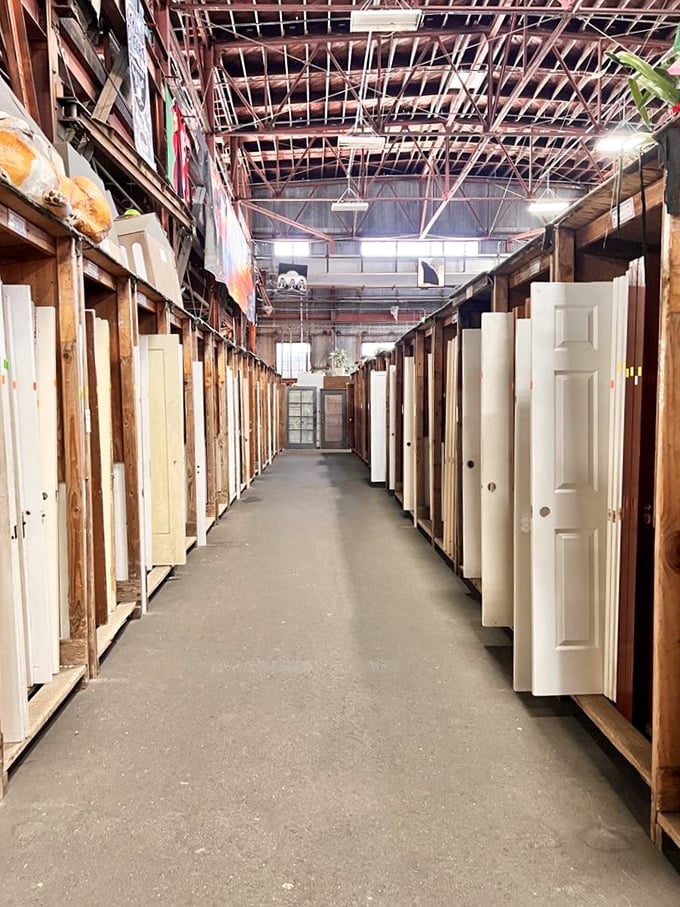 The door corridor—where home improvement dreams and restoration projects begin. Each one has a story to tell.