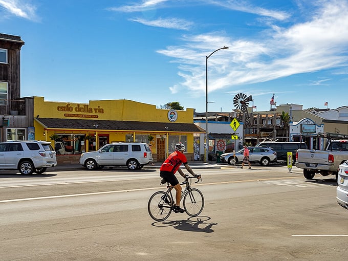 Downtown Cayucos – where the yellow building isn't just a landmark, it's an invitation to slow down and remember what vacation is supposed to feel like.