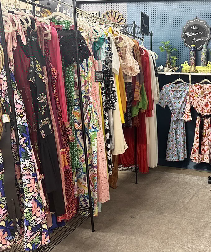 A kaleidoscope of vintage fashion hangs in perfect discord – each dress a character in search of its next story and adventure.