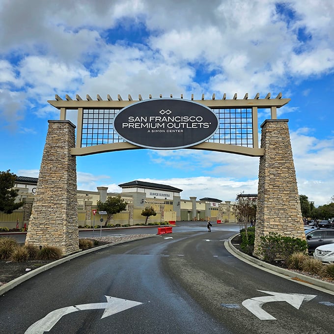 The grand entrance arch announces your arrival to bargain heaven. Like the pearly gates, but instead of angels, you'll find discounted designer labels waiting inside.