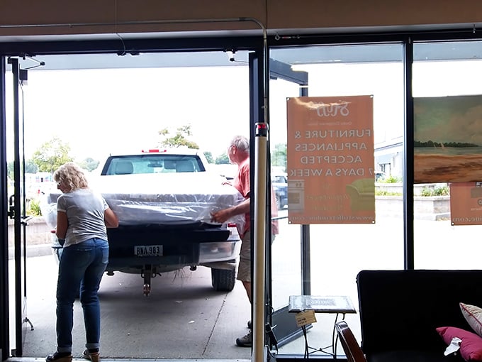 That moment when customers bring in furniture finds—one person's "no longer needed" becomes another's "exactly what I was looking for!"