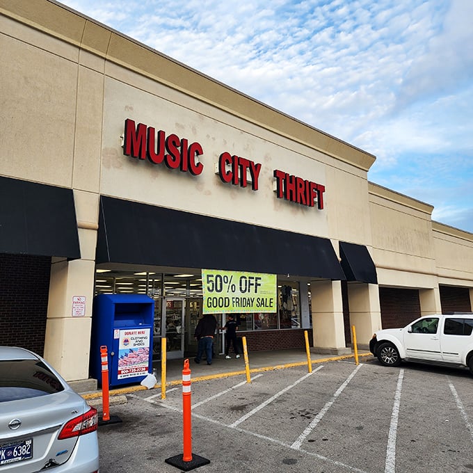 Those "50% OFF" signs are like sirens calling budget-conscious shoppers to their happy place.