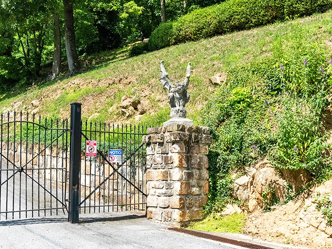 Even the entrance gate makes a statement: "Abandon all ordinary expectations, ye who enter here." That gargoyle isn't just decoration—it's the bounce