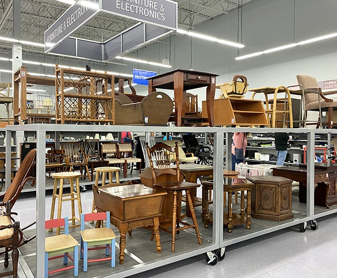 Furniture that tells stories. Each wooden chair and vintage table carries whispers of dinner parties past, just waiting for your home's next chapter.