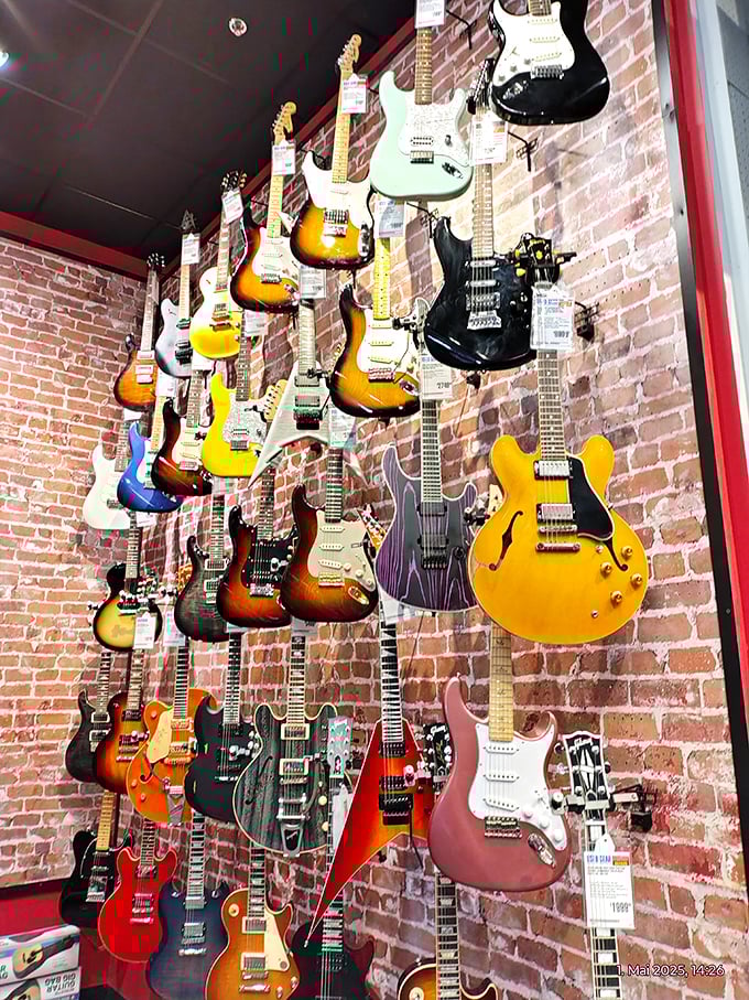 Guitar heaven awaits music enthusiasts at The Outlets at Orange, where your rock star dreams hang tantalizingly within financial reach.