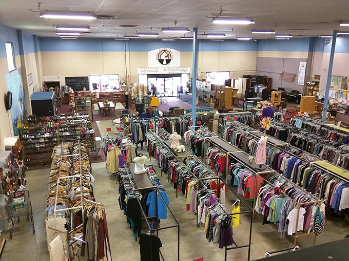 Behold the promised land of pre-loved treasures! From this bird's-eye view, you can plot your thrifting strategy like a general surveying the battlefield.