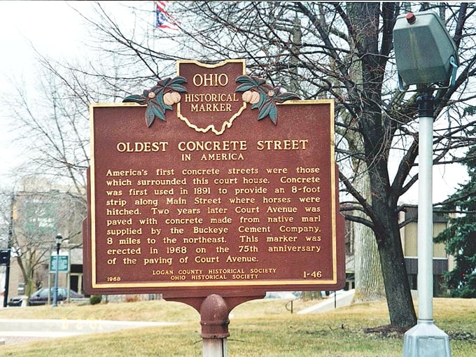 America's first concrete street? Talk about a solid claim to fame! This historical marker proves Bellefontaine was paving the way—literally—since 1891.