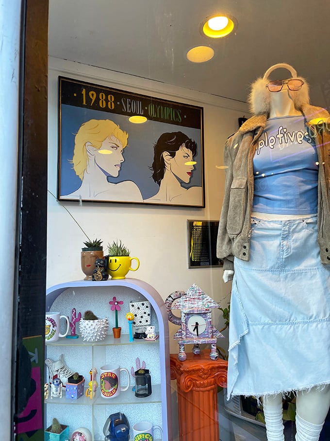 That 1988 Seoul Olympics poster isn't just decoration—it's a conversation starter hanging above shelves of quirky mugs and nostalgic knickknacks.
