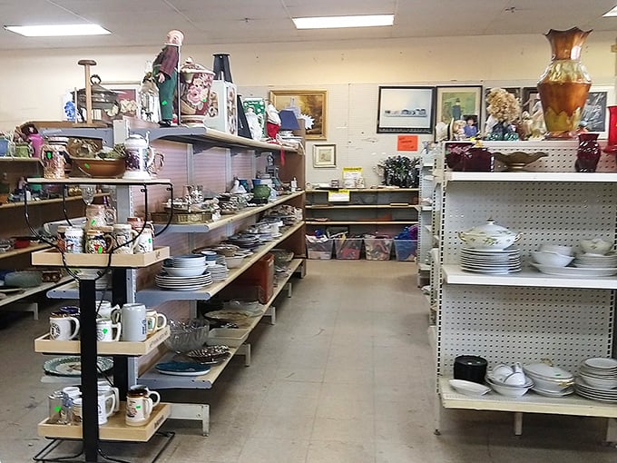 The dishware section—where your grandmother's china pattern lives on and waits patiently for its second act in your dinner party rotation.