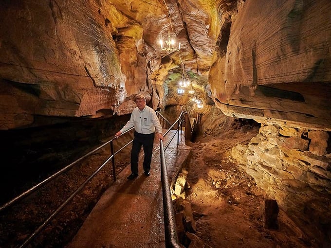 "Watch your head" isn't just friendly advice—it's survival strategy. This illuminated pathway guides explorers through millennia of geological artistry, each step revealing new underground marvels.