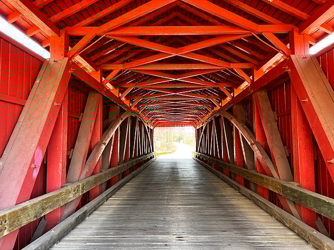 Step inside and you're walking through an architectural ribcage, each wooden beam a testament to 19th-century engineering genius.