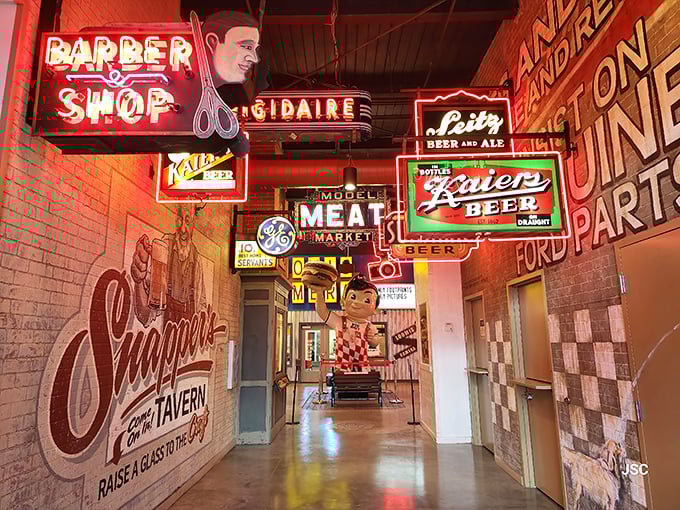 The museum's exterior is its own preview – that towering welcome figure and classic motel signage create an irresistible time-travel invitation.
