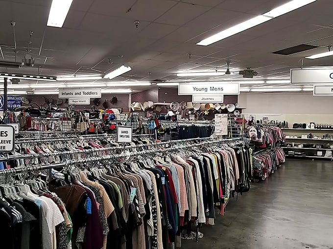 Racks upon racks of possibility. Each aisle is like a chapter in fashion history, neatly organized but full of unexpected plot twists.