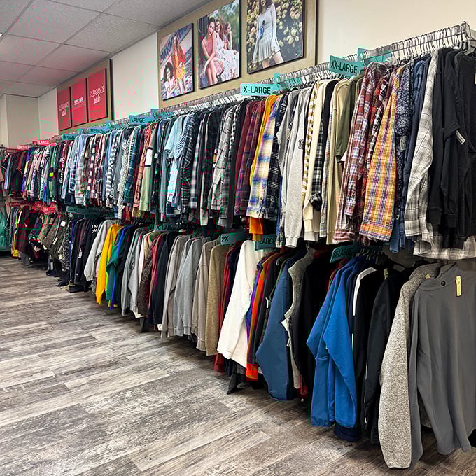 The men's section could outfit an entire college campus with enough plaid and button-downs to make every dad in Pennsylvania nod in approval.
