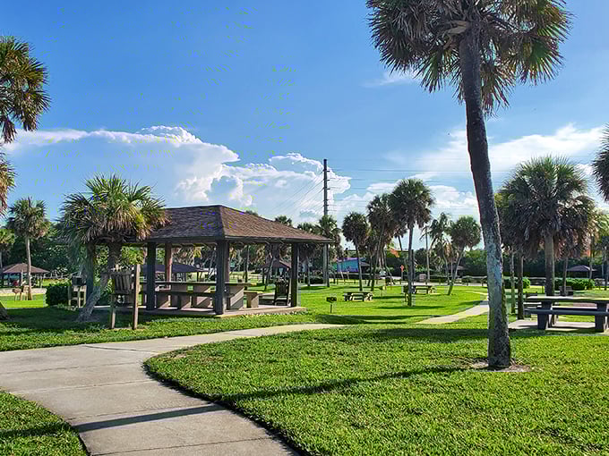 Jaycee Park offers shaded pavilions and swaying palms—nature's version of the perfect outdoor living room, minus the remote control arguments.