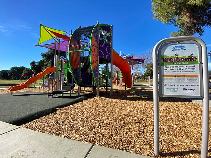 Keck Park's playground equipment stands ready for grandkid visits, proving that "affordable California living" and "places the kids actually want to visit" aren't mutually exclusive concepts.