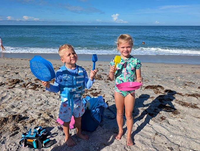 Pure joy comes in small packages with sandy toes and shells that are definitely going home.