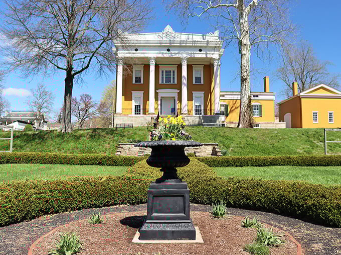The Lanier Mansion stands like a Southern belle who somehow landed in Indiana. Its stately columns and manicured gardens whisper stories of riverboat fortunes.
